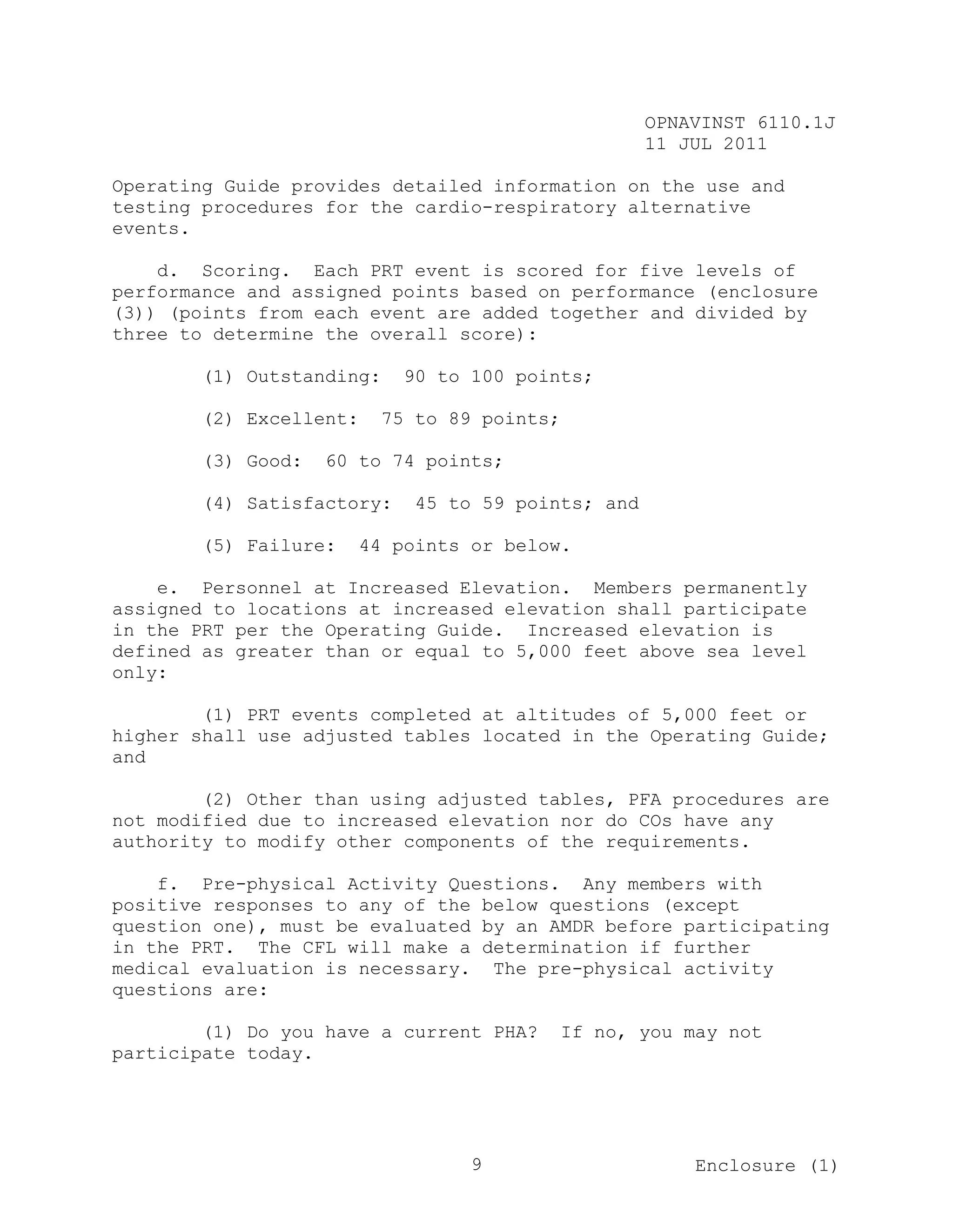 NAVY PRT Instructions 6110.1 j | PDF