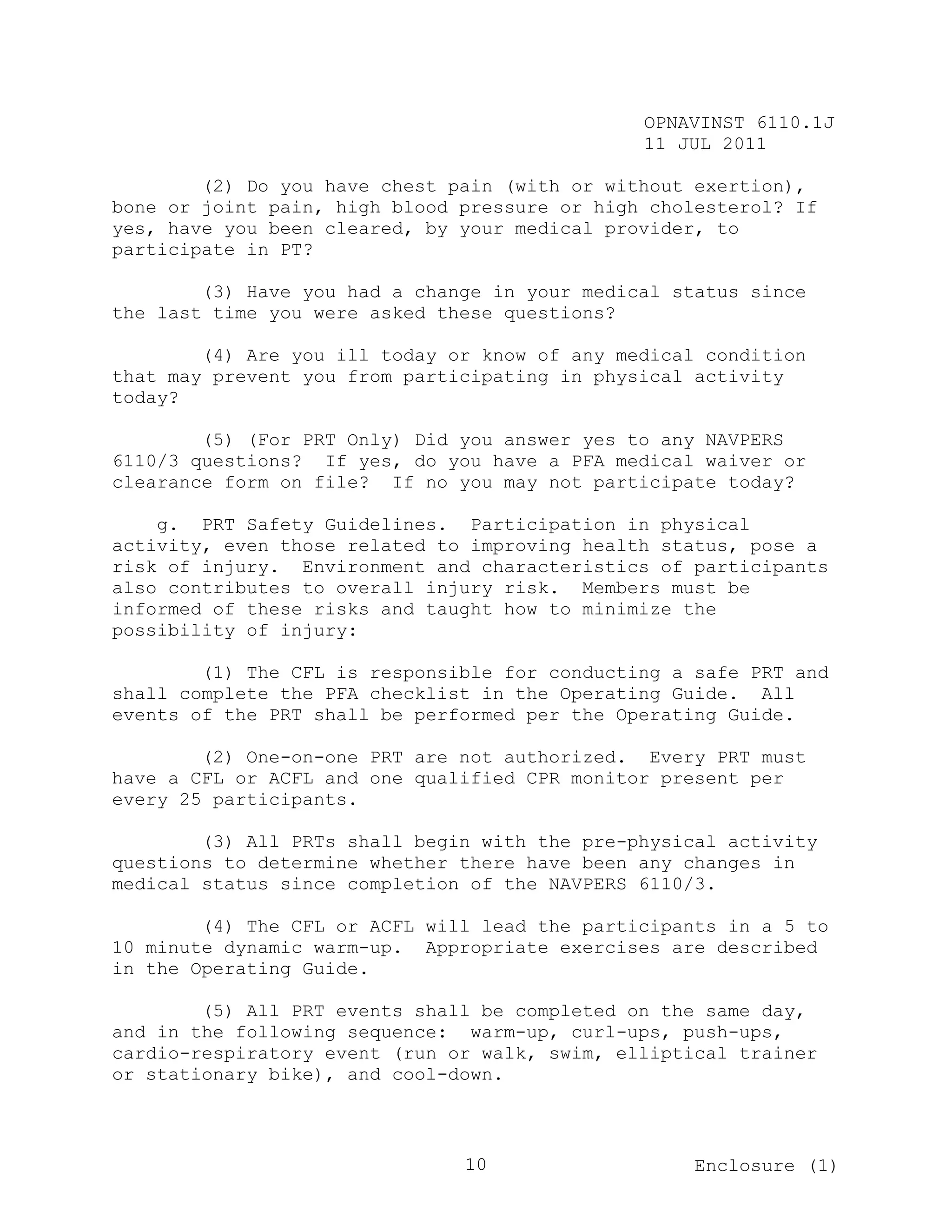 NAVY PRT Instructions 6110.1 j | PDF