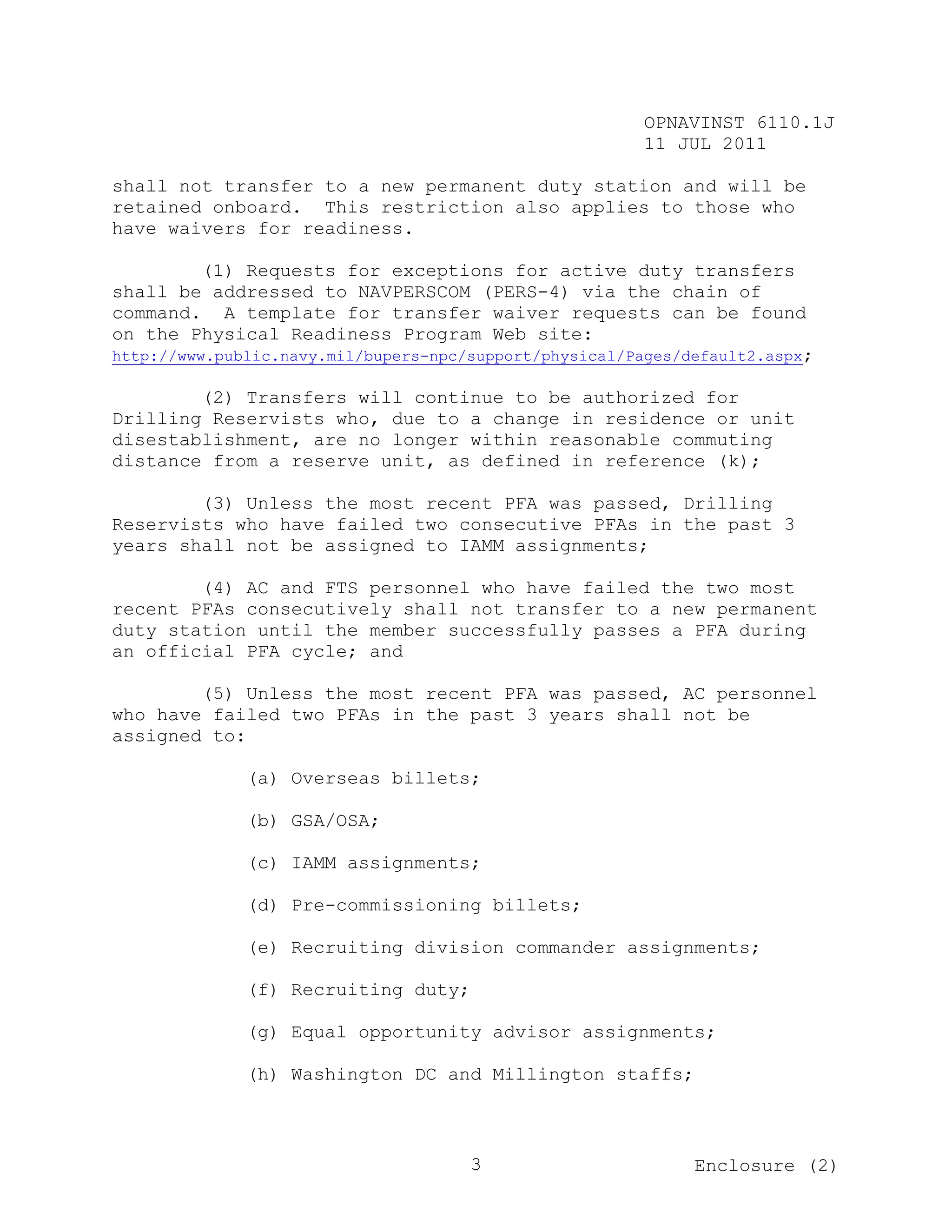 NAVY PRT Instructions 6110.1 j | PDF