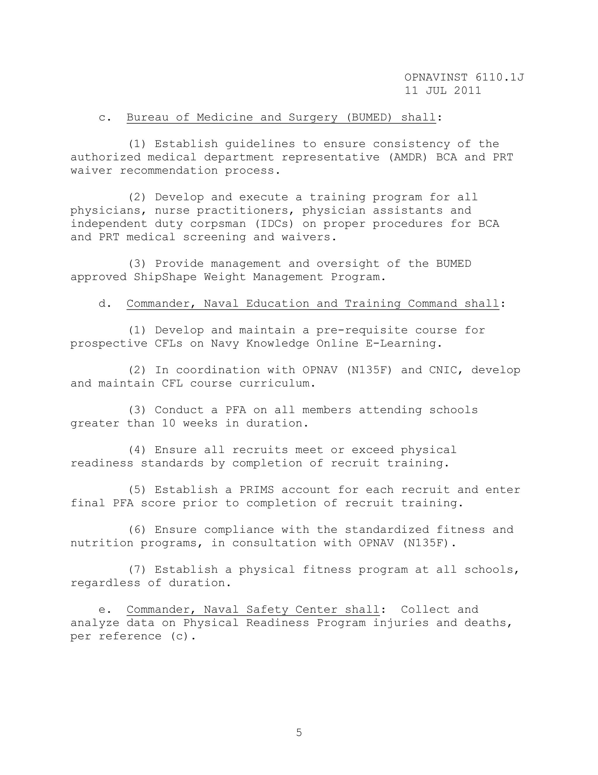 NAVY PRT Instructions 6110.1 j | PDF