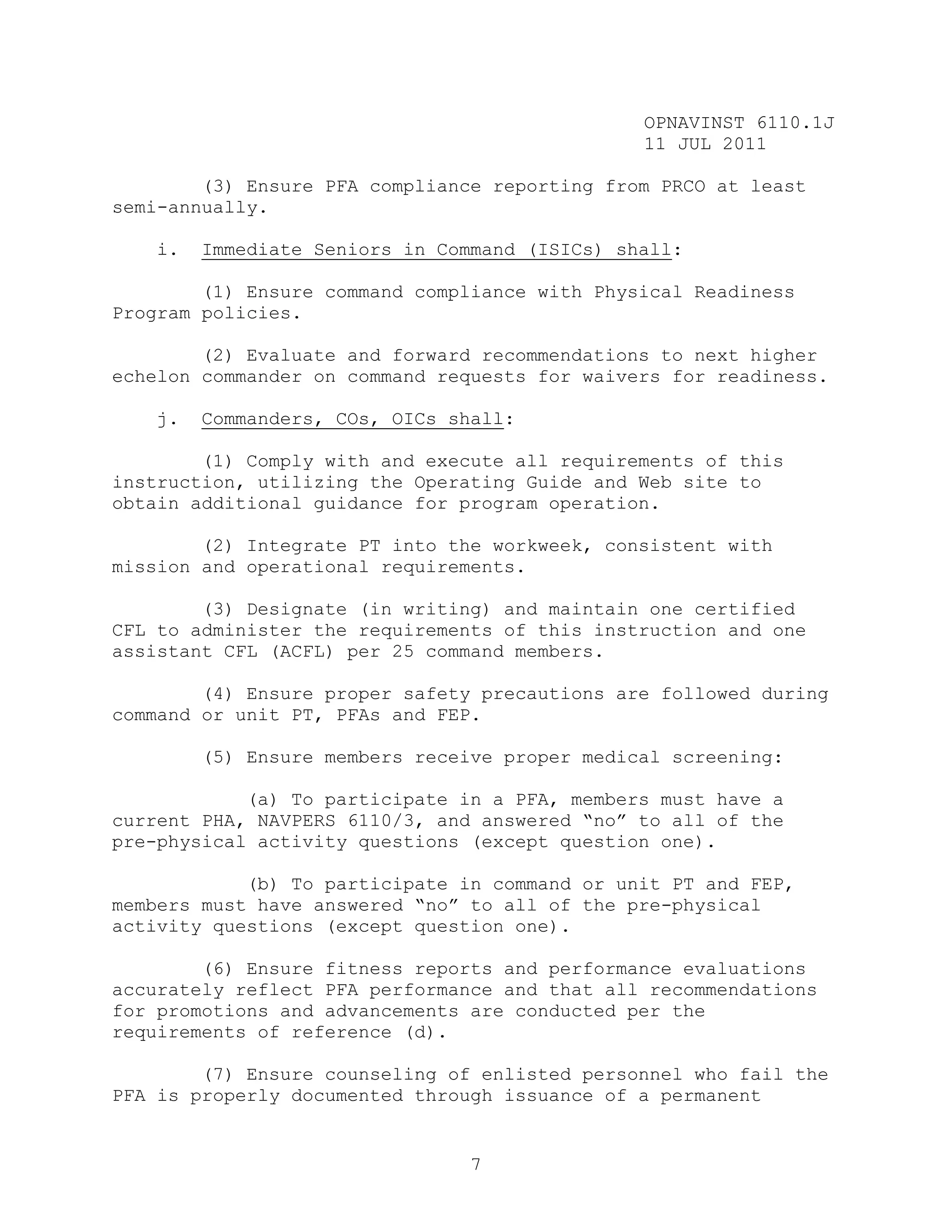 NAVY PRT Instructions 6110.1 j | PDF