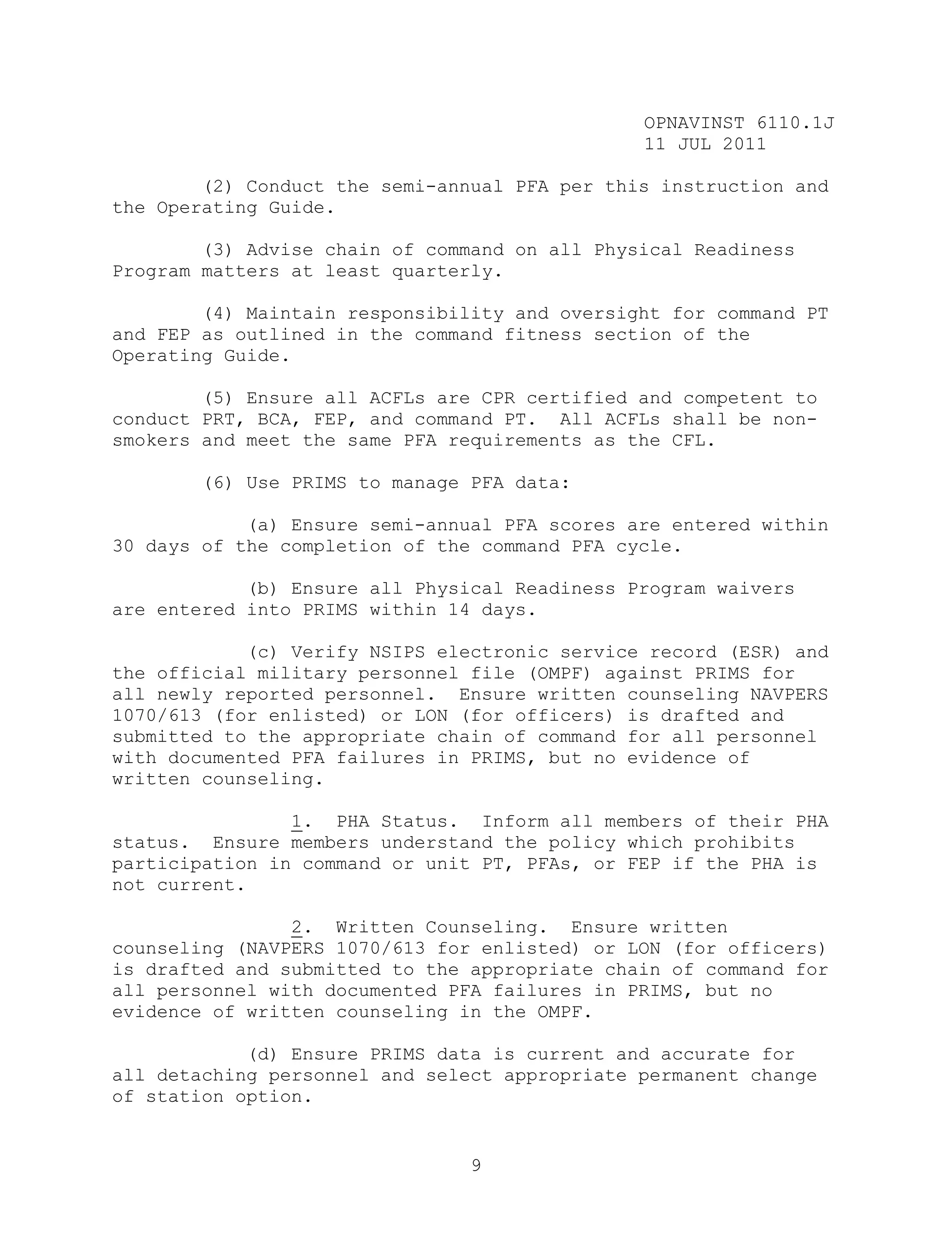 NAVY PRT Instructions 6110.1 j | PDF