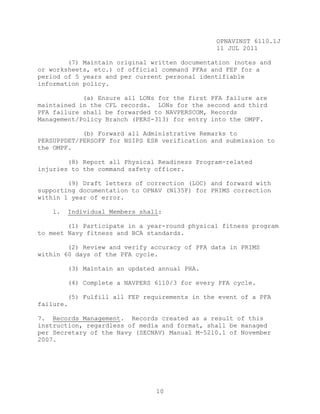 NAVY PRT Instructions 6110.1 j | PDF