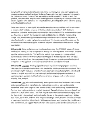 PFCC Methodology Meets "Lean," Part I | PDF