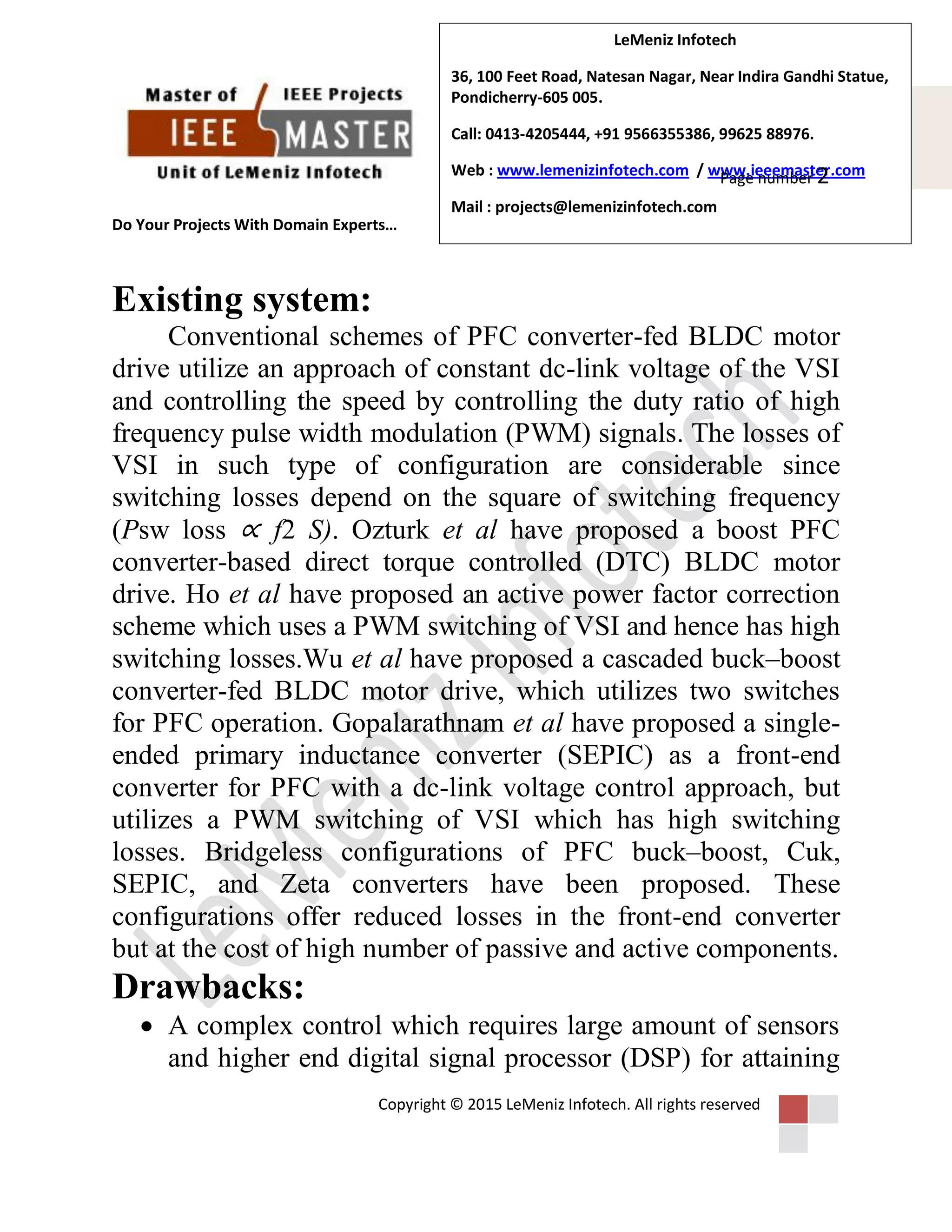 Pfc cuk converter fed bldc motor drive | PDF