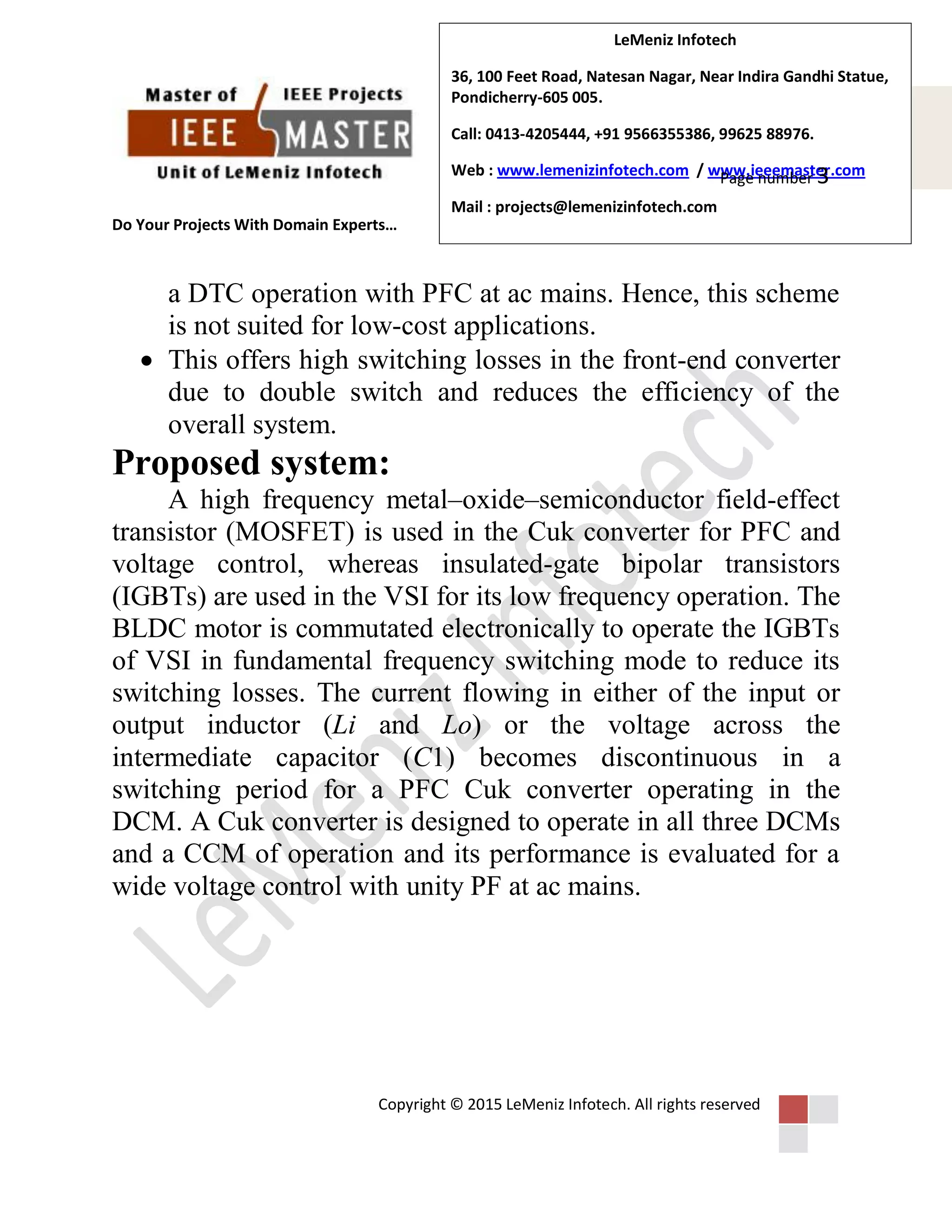 Pfc cuk converter fed bldc motor drive | PDF