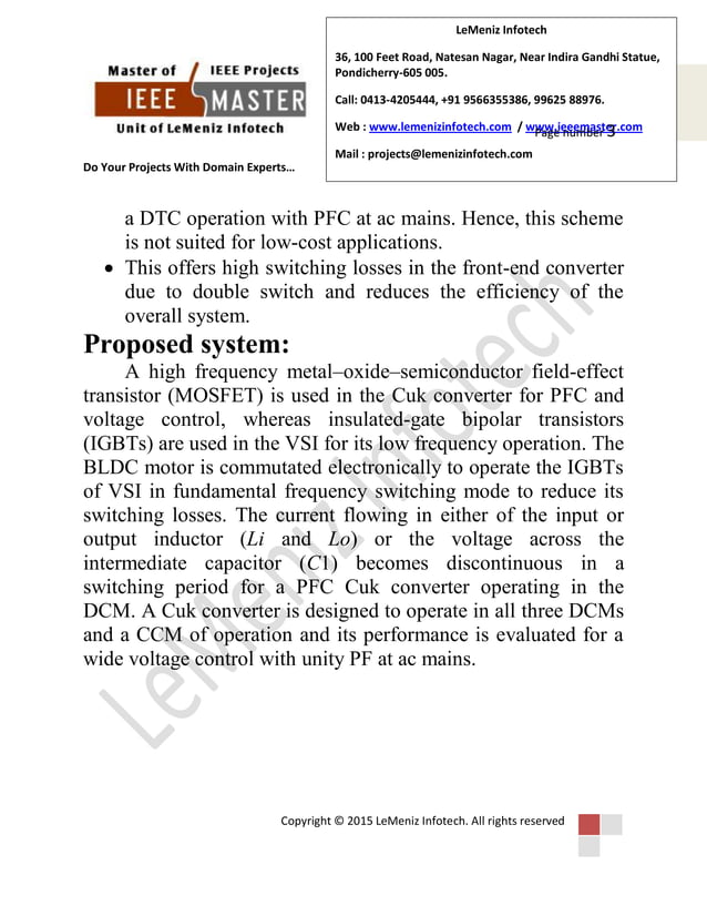 Pfc cuk converter fed bldc motor drive | PDF