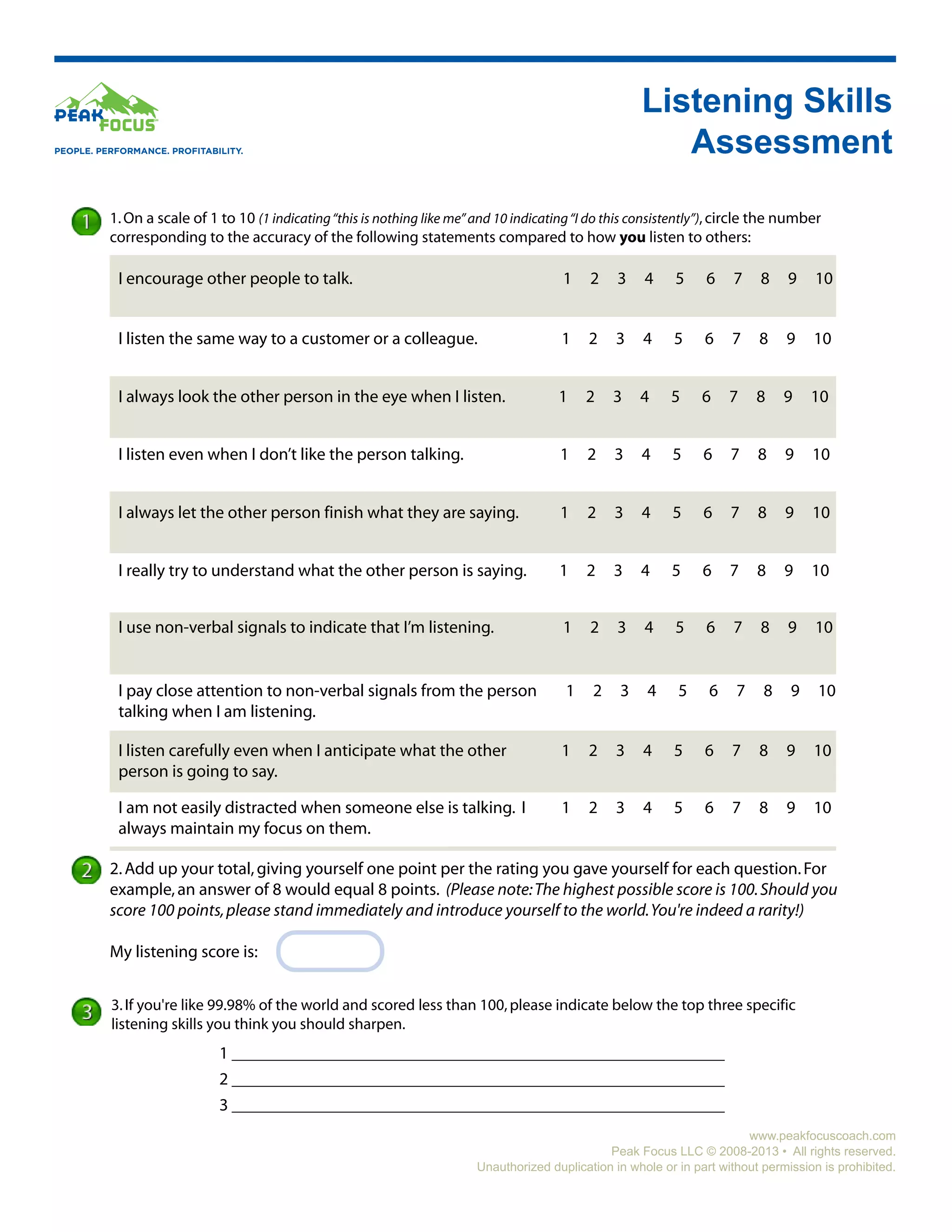 Listening Skills Assessment | PDF