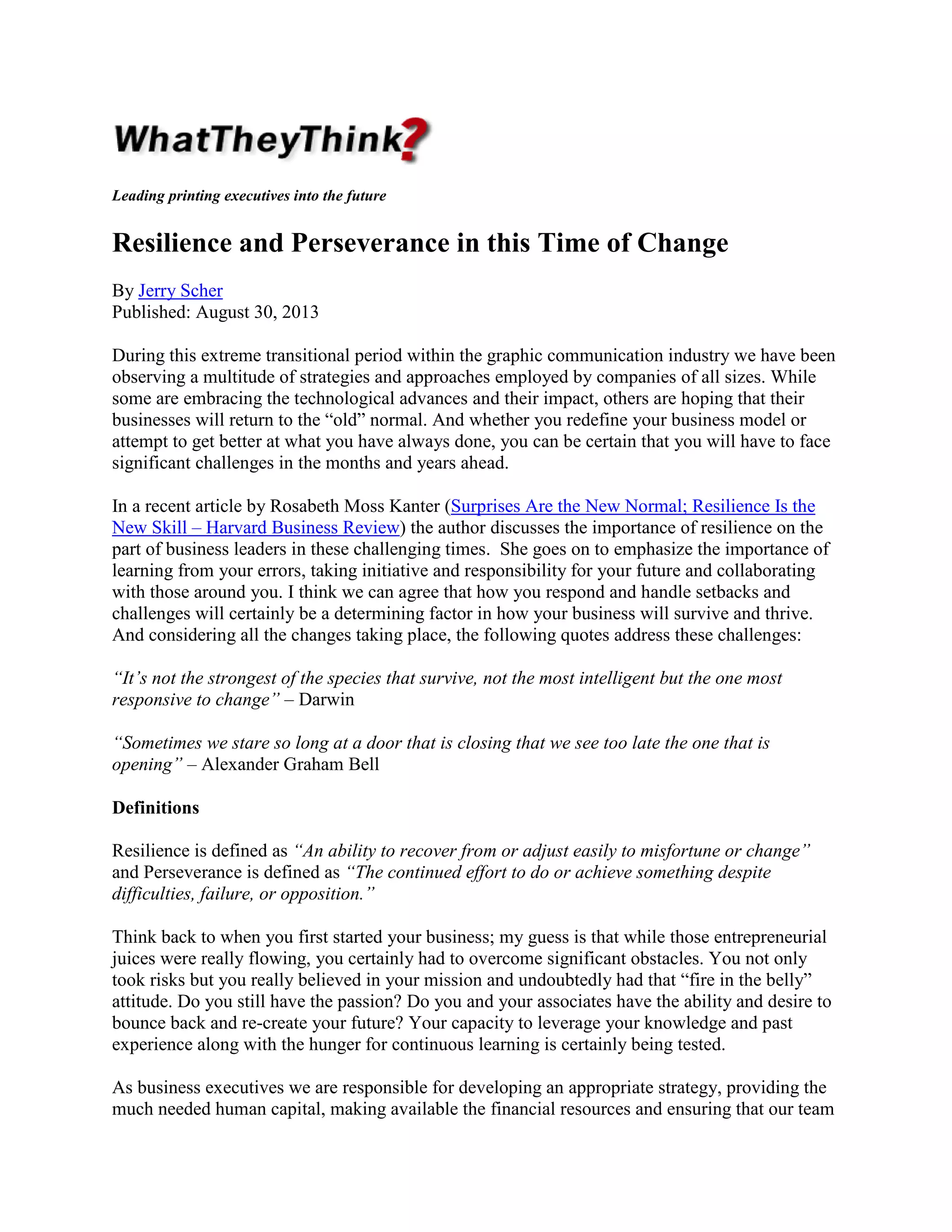 Resilience and Perseverance in this Time of Change | PDF