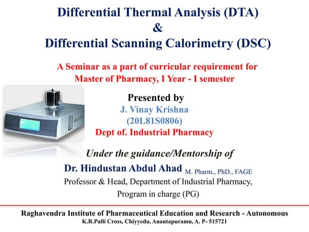 Differential Thermal analysis and Differential Scanning calorimetry. | PPTX | Chemistry | Science