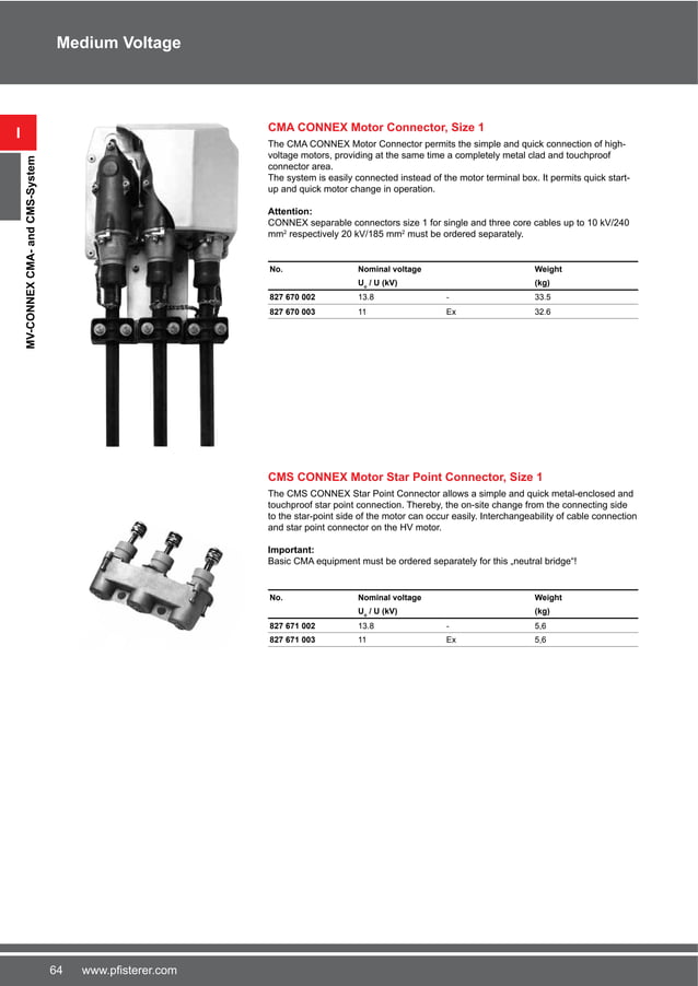 Pfisterer Connex High Voltage Motor Connectors 6.6kV - 13.8kV - CMS ...