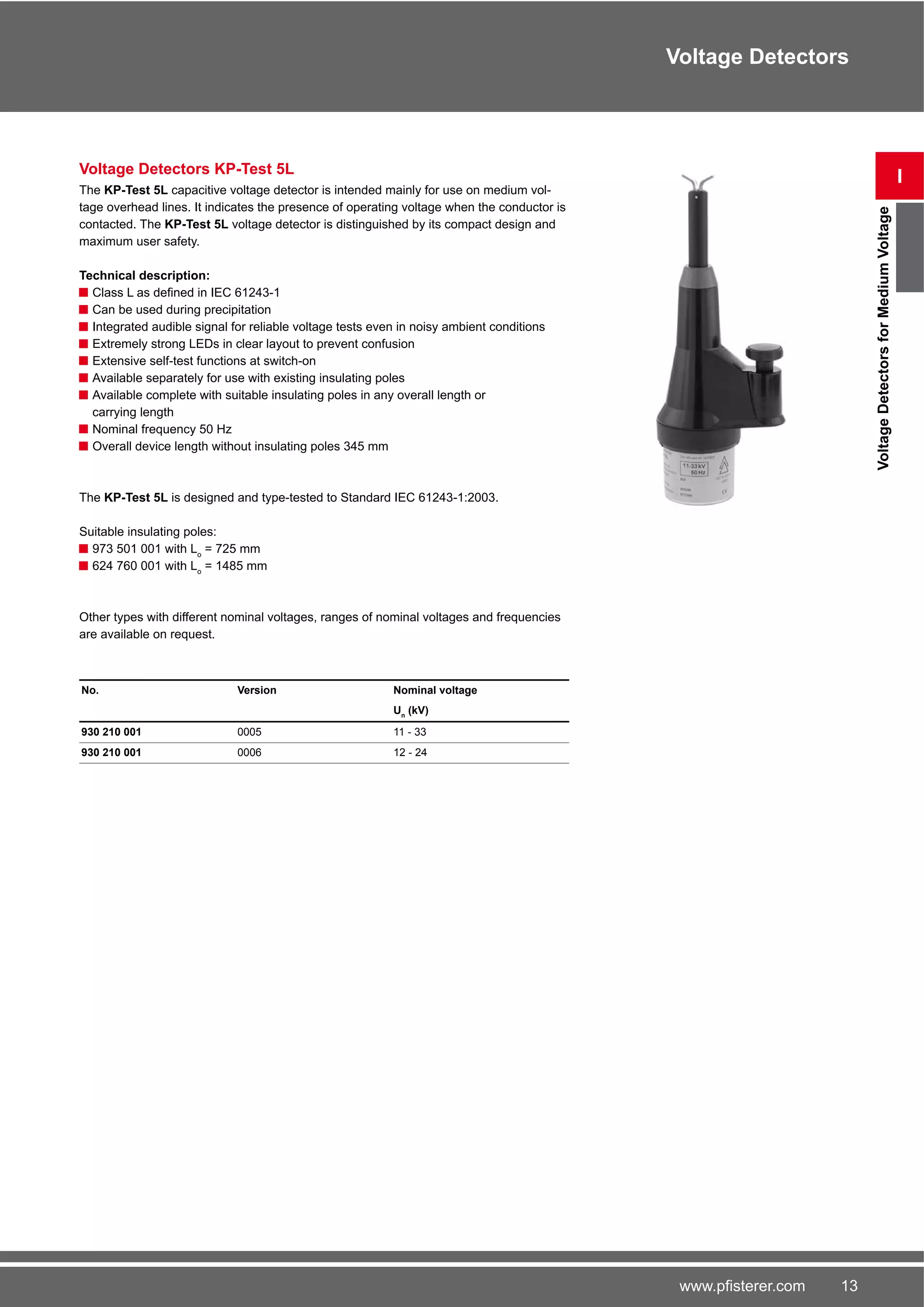 Pfisterer Electrical Safety Equipment - Voltage Detectors, Phase ...