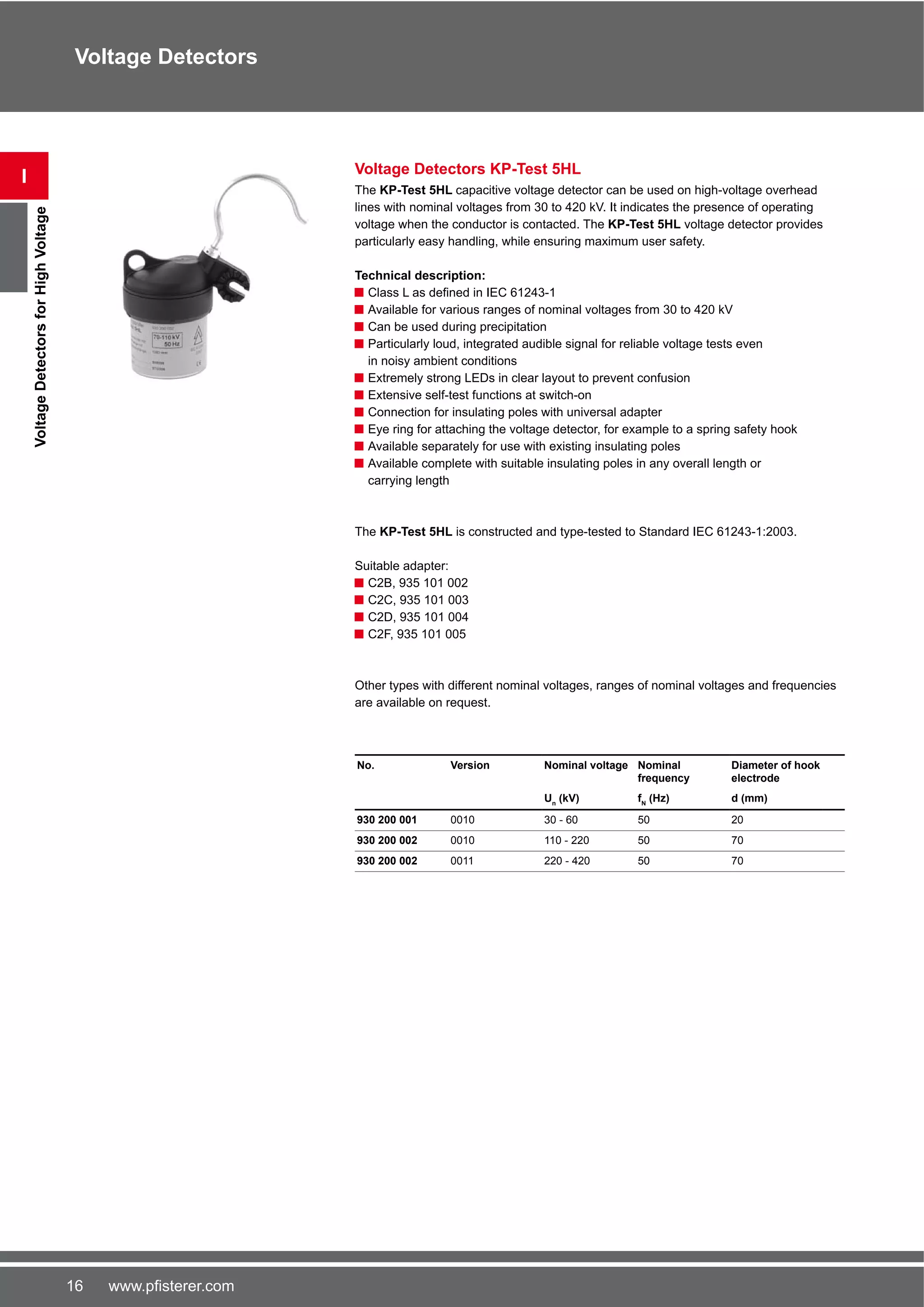Pfisterer Electrical Safety Equipment - Voltage Detectors, Phase ...