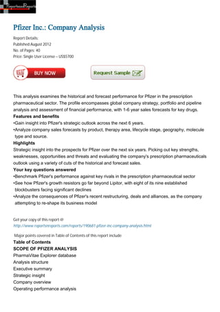 Pfizer Inc.: Company Analysis | PDF | Pharmaceutical Industry | Industries