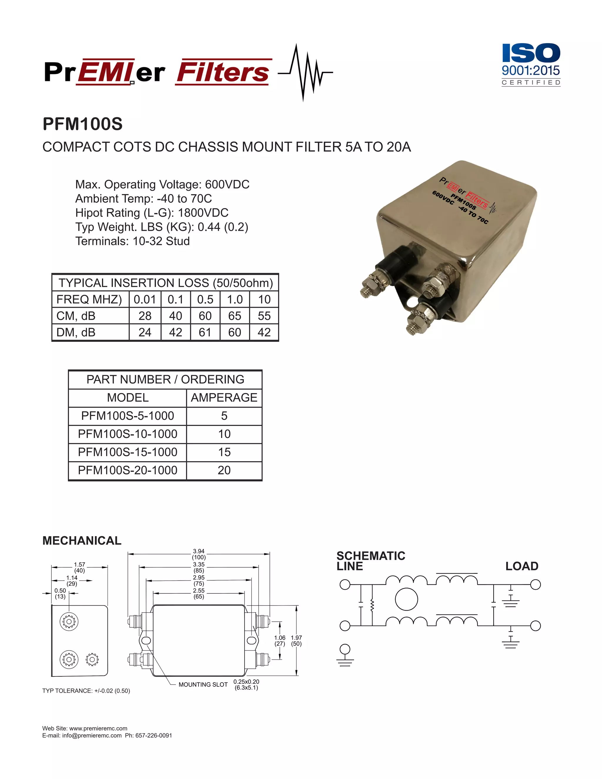 Pfm100 s - DC EMI Filters | PDF