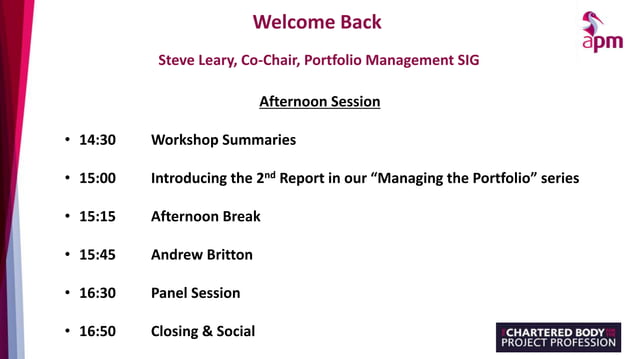 APM Portfolio Management Conference 2018 - Opening and closing slides | PPT