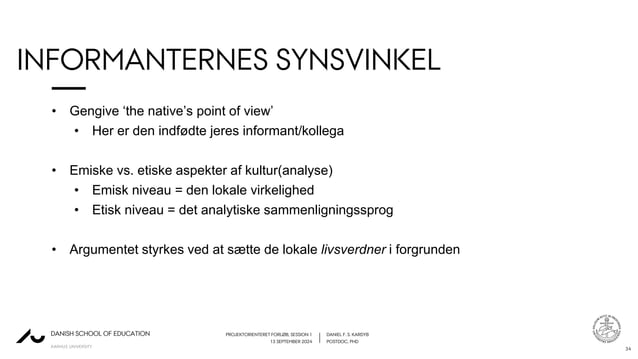 PROJEKTORIENTERET FORLØB - SESSION 1. Introduktion og etnografisk metode | PDF