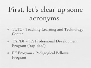Intro to the TLTC PF and TAPDP Programs | PPT