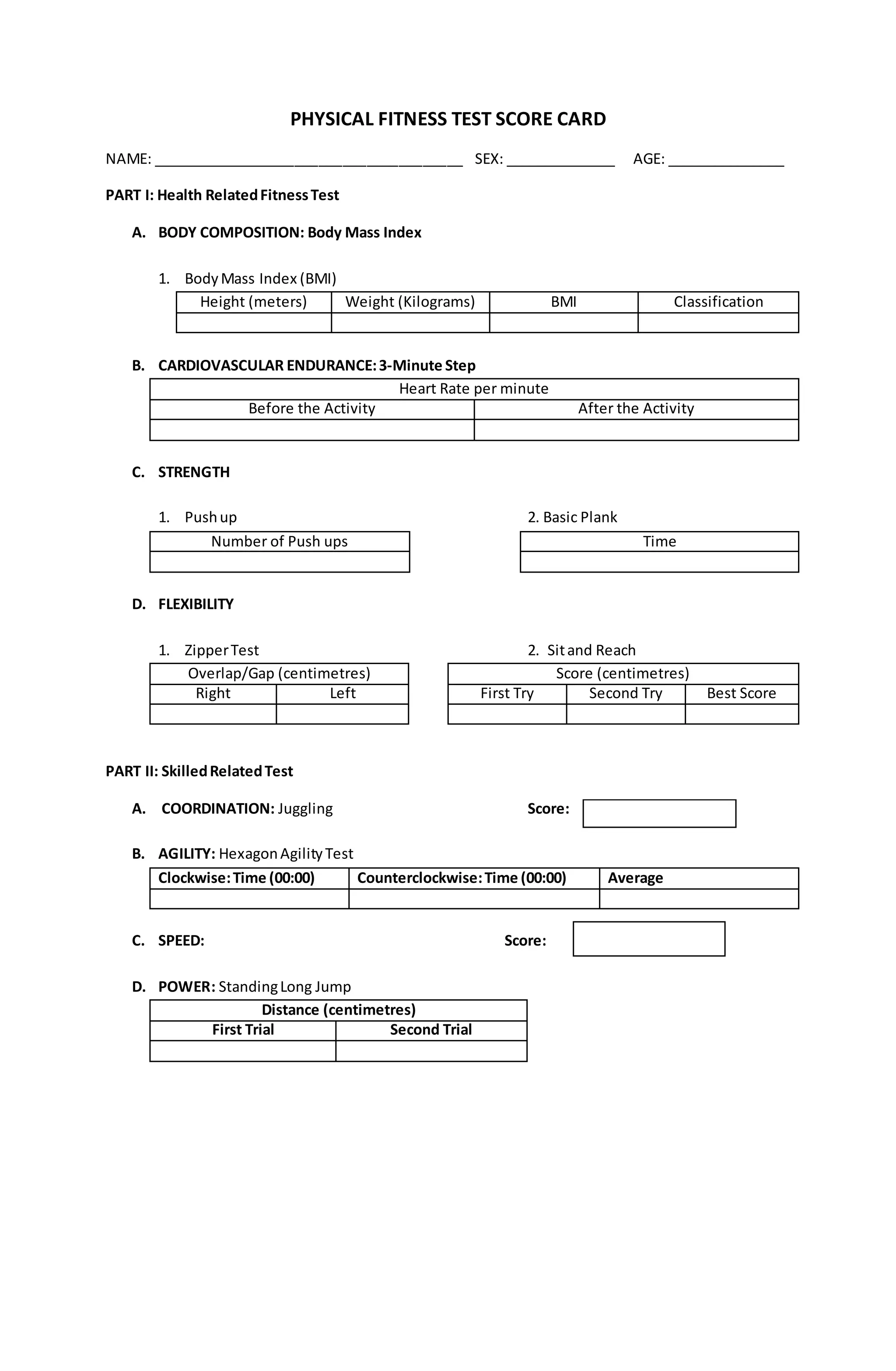 Pft score card | DOCX