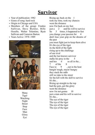 English song for the class (eye of the tiger) | PDF