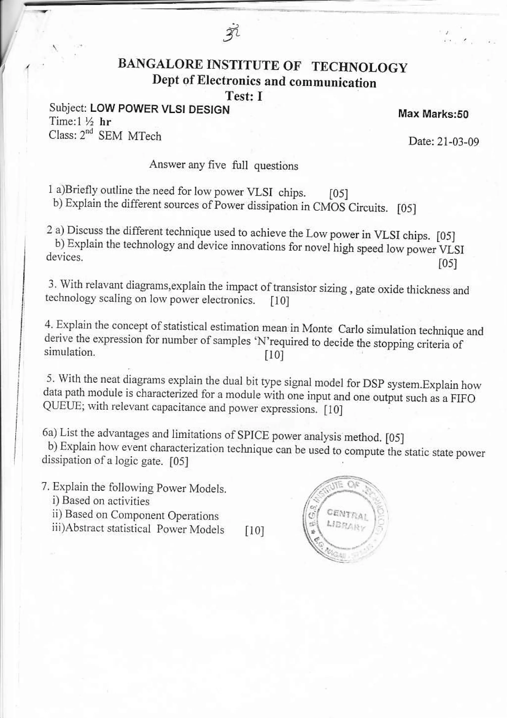 M Tech 2nd Semester (CMOS VLSI) Question papers | PDF