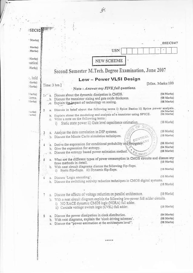 M Tech 2nd Semester (CMOS VLSI) Question papers | PDF