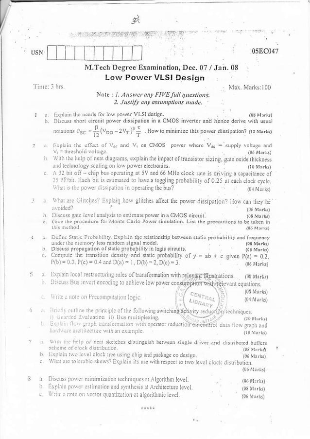 M Tech 2nd Semester (CMOS VLSI) Question papers | PDF