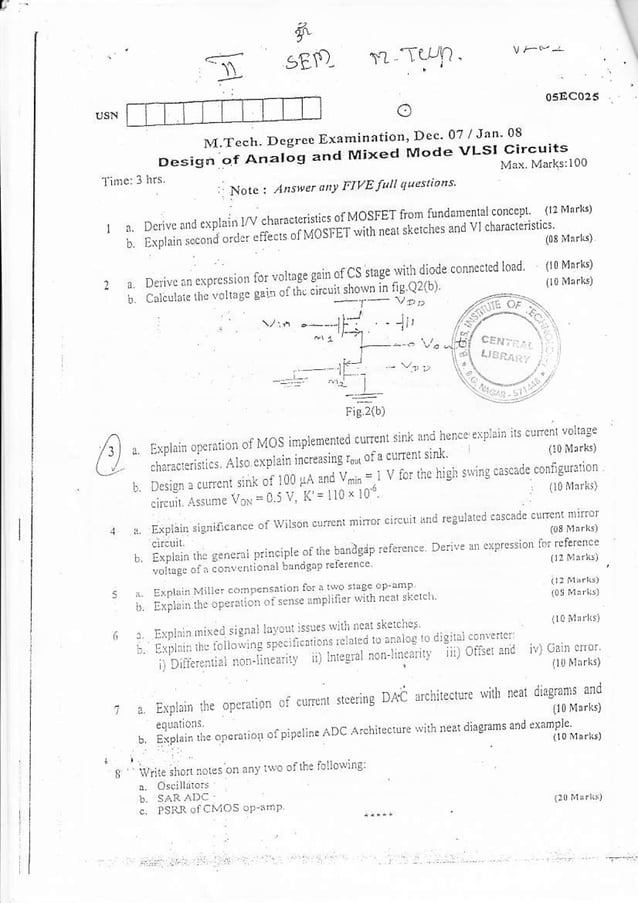 M Tech 2nd Semester (CMOS VLSI) Question papers | PDF
