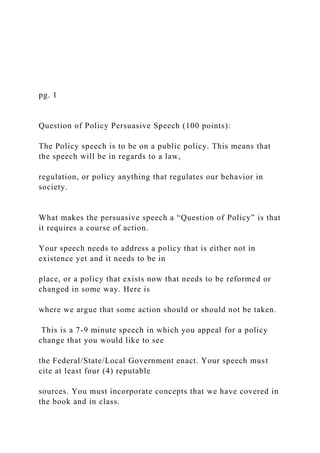 pg. 1 Question of Policy Persuasive Speech (100 points.docx | Chemistry ...