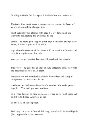 pg. 1 Question of Policy Persuasive Speech (100 points.docx | Chemistry ...