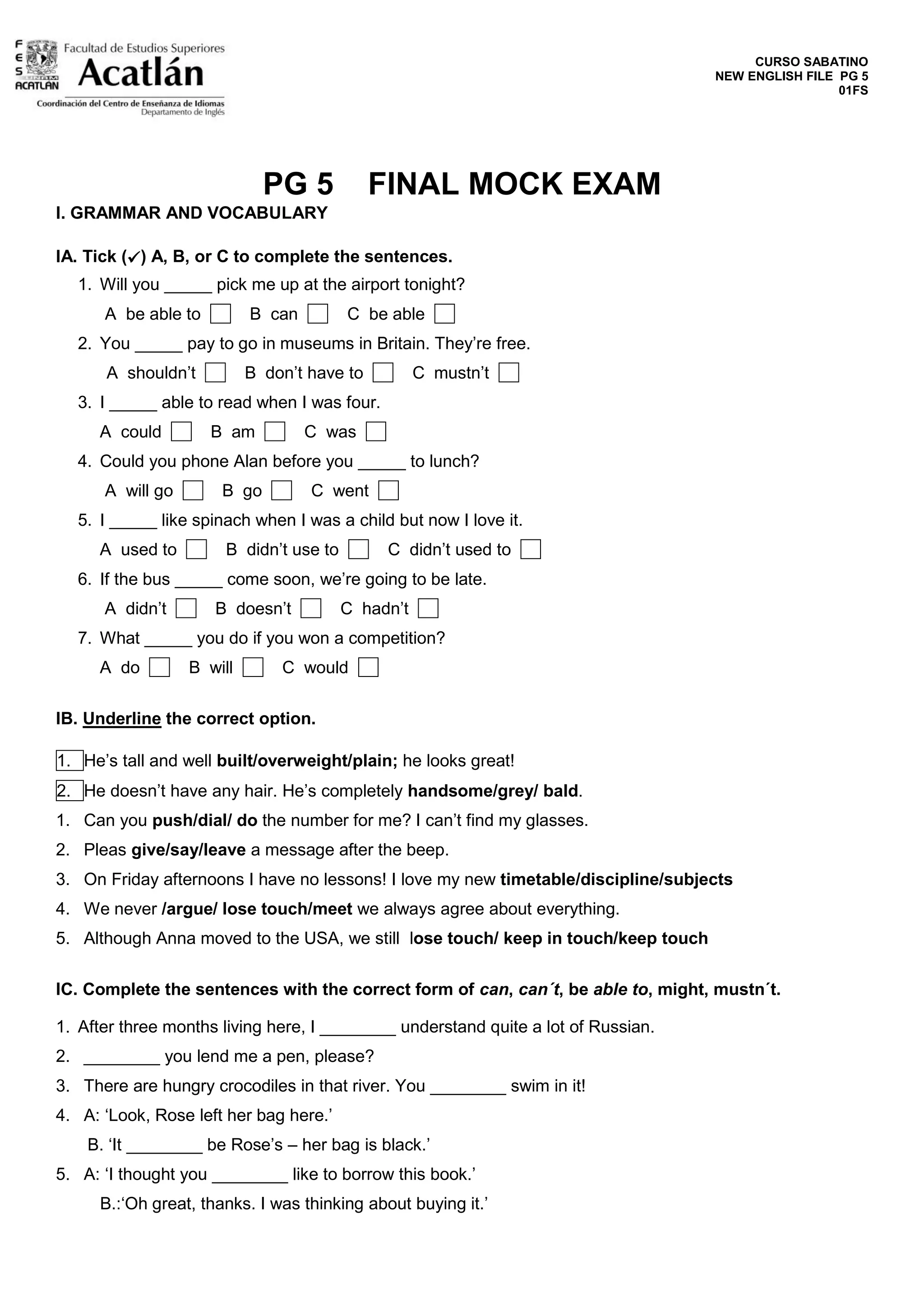 Pg5 final mock exam | PDF