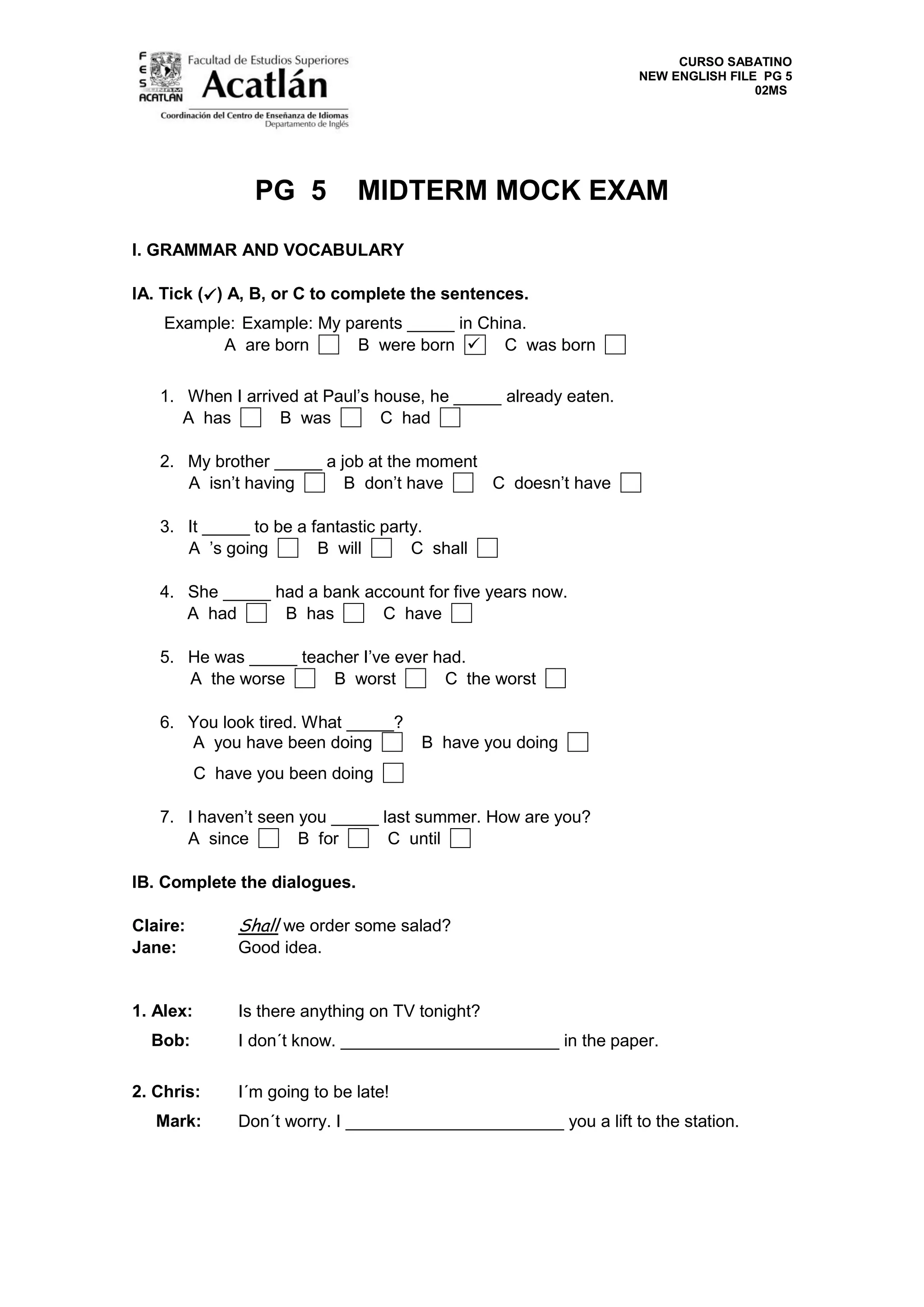 Pg 5 midterm mock exam ef | PDF