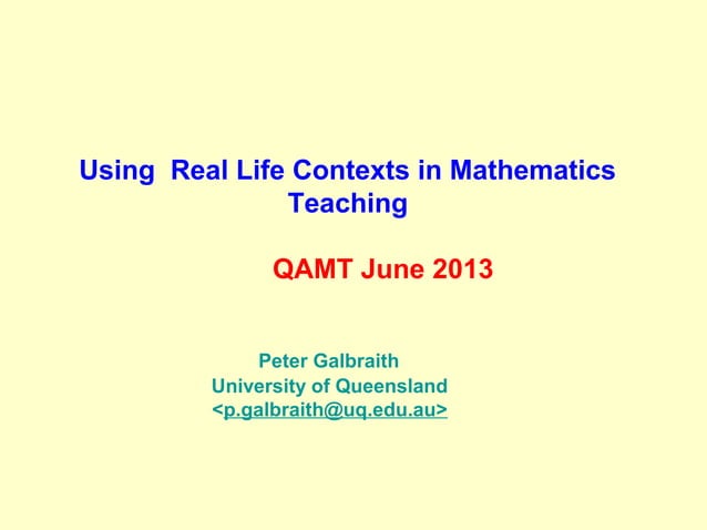 Using Real Life Contexts in Mathematics Teaching | PPT