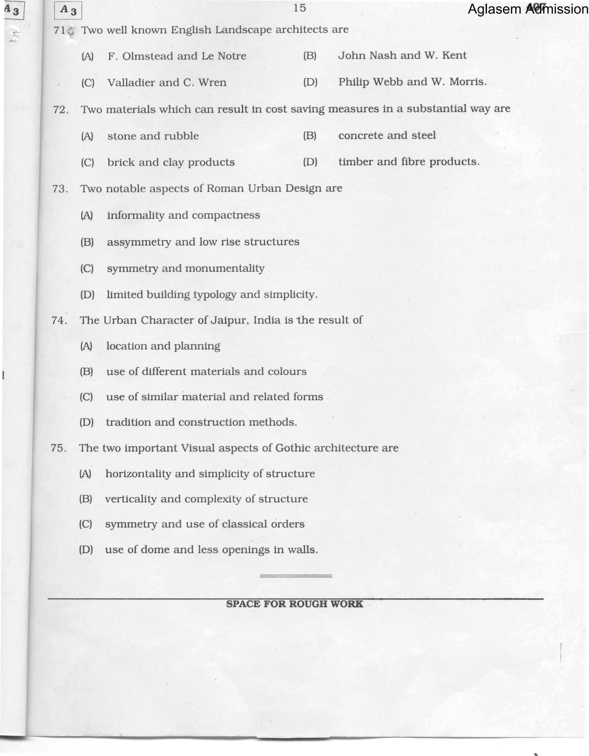 Pgcet architecture 2011 question paper | PDF