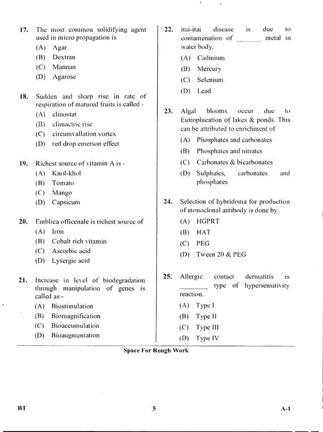 PGCET Biotechnology 2017 question paper | PDF | Biological Sciences ...