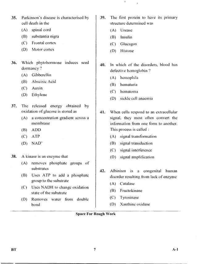 PGCET Biotechnology 2017 question paper | PDF