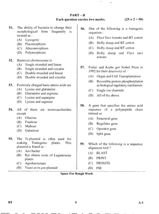 PGCET Biotechnology 2017 question paper | PDF | Biological Sciences ...