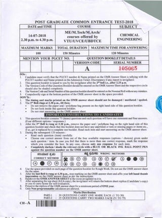 PGCET Chemical 2018 question paper | PDF
