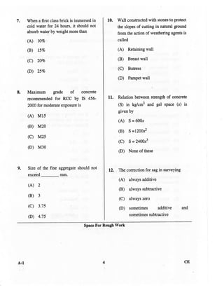 PGCET Civil 2016 question paper | PDF