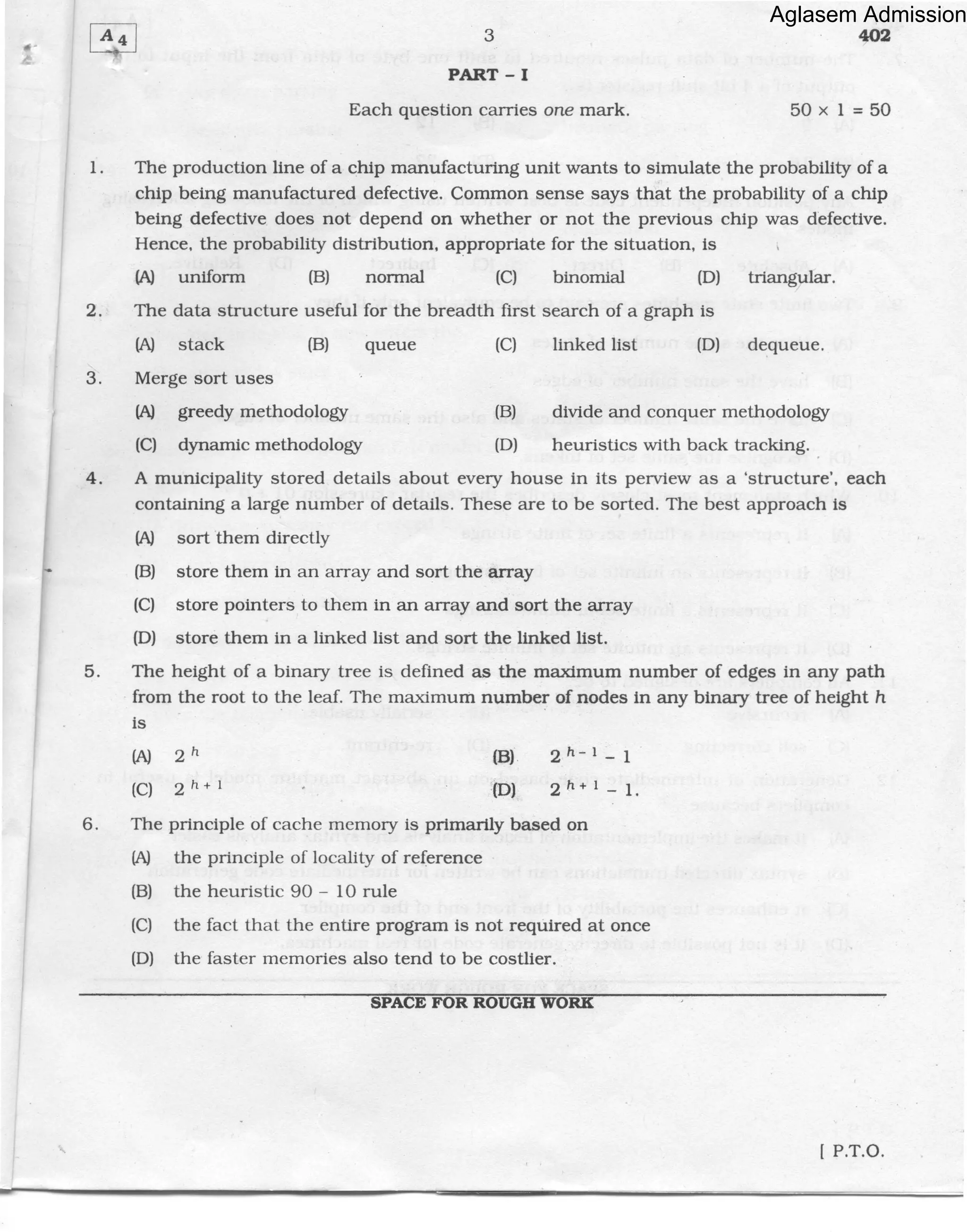 Pgcet computer science 2011 question paper | PDF