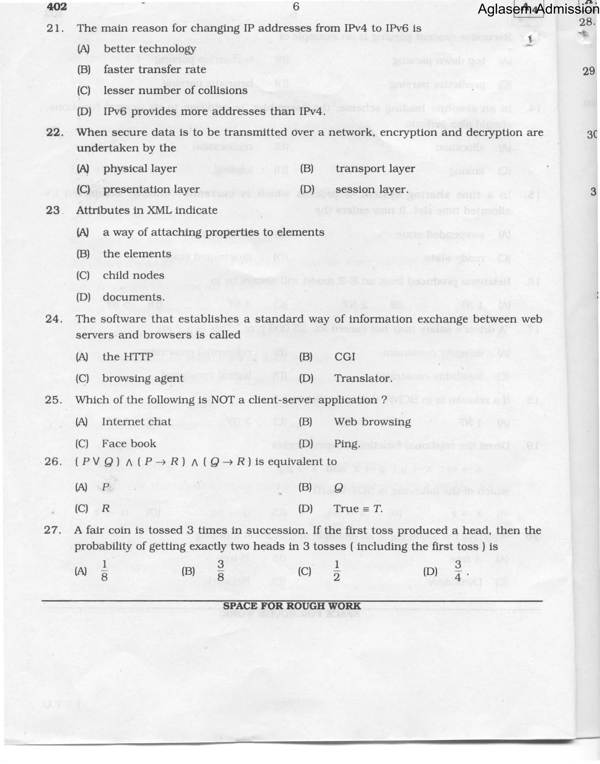 Pgcet computer science 2011 question paper | PDF