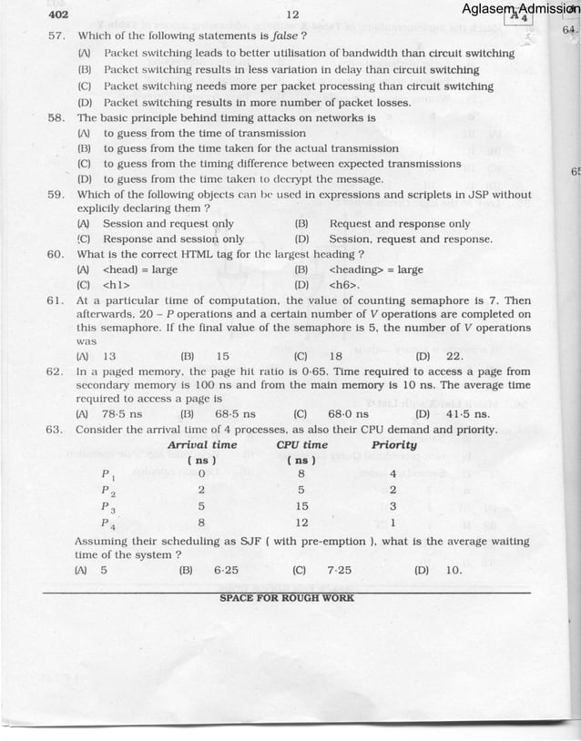 Pgcet computer science 2011 question paper | PDF