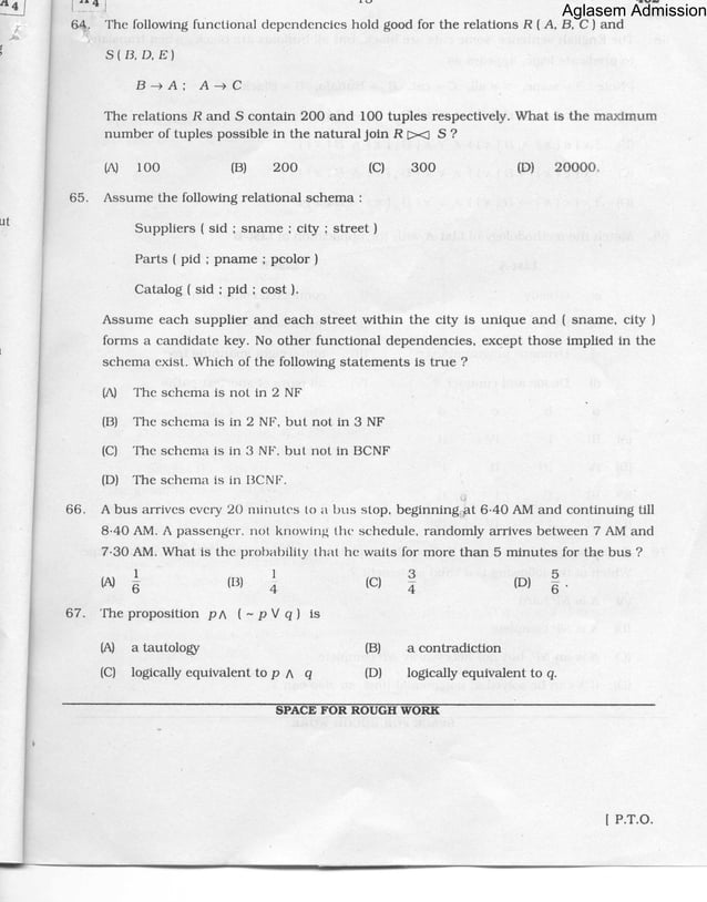 Pgcet computer science 2011 question paper | PDF