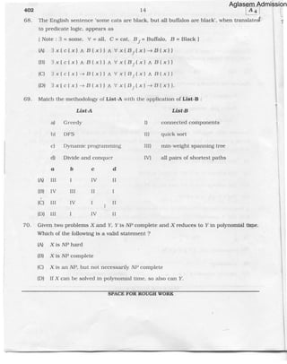 Pgcet computer science 2011 question paper | PDF