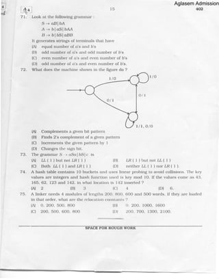 Pgcet computer science 2011 question paper | PDF