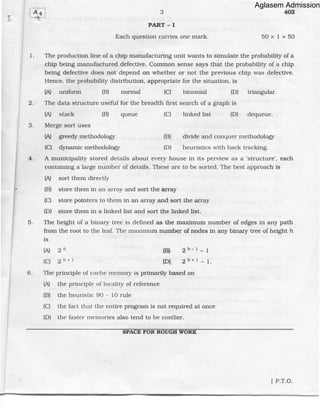 Pgcet computer science 2011 question paper | PDF