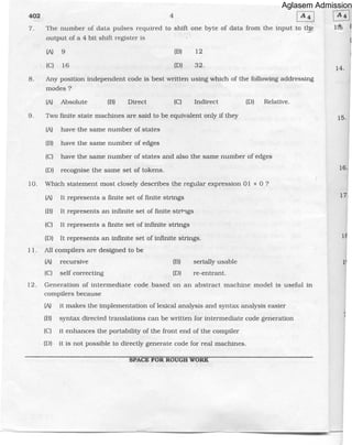 Pgcet computer science 2011 question paper | PDF