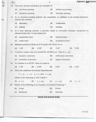 Pgcet computer science 2011 question paper | PDF