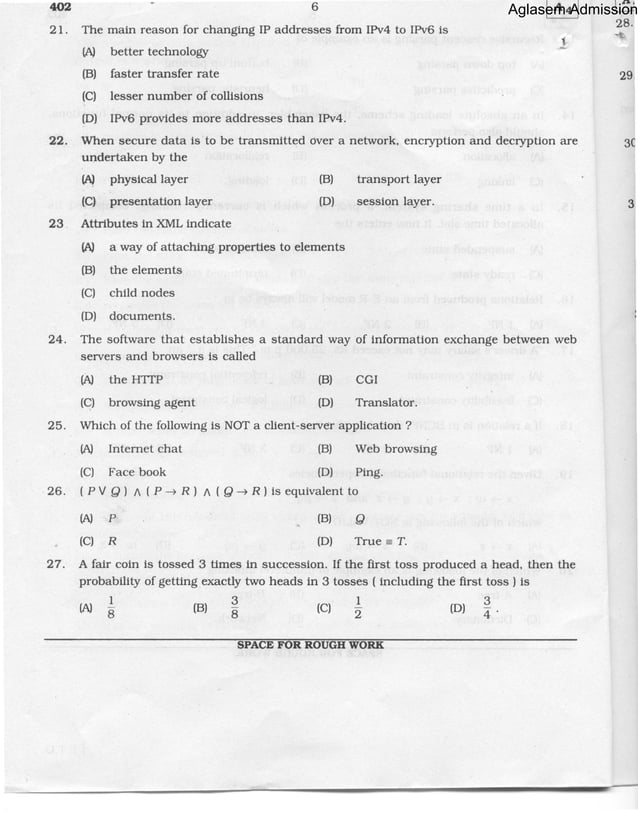 Pgcet computer science 2011 question paper | PDF