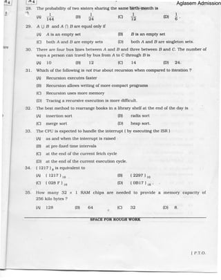 Pgcet computer science 2011 question paper | PDF